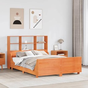 Postel s knihovnou bez matrace hnědá 150 x 200 cm masivní dřevo 3323805