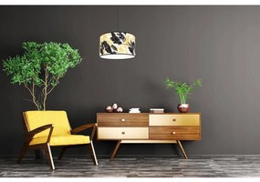 Závěsné svítidlo Gold Flowers, 1x bílé textilní stínítko s květinovým vzorem, (výběr ze 2 barev konstrukce), (fi 35cm)