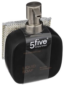 Dávkovač mýdla Five, černá/s prvky v barvě nerez, 400 ml