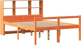 Postel s knihovnou bez matrace hnědá 140 x 200 cm masivní dřevo 3322034
