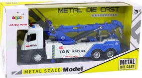LEAN Toys Nákladní auto s jeřábem, dvěma háky, kovové, bílo-modré, světla a zvuky