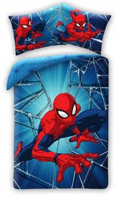Dětské bavlněné licenční povlečení Spiderman v síti 140x200cm / 70x90cm modré