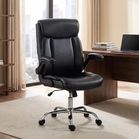 HOMCOM ergonomická kancelářská židle se sklápěcími područkami, kancelářská židle z PU, výškově nastavitelná, s houpací funkcí, černá