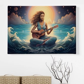 Obraz na plátně - HUDBA, žena hraje na kytaru ve vlnách FeelHappy.cz Velikost obrazu: 150 x 100 cm