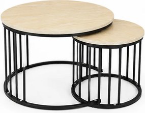 konferenční stolek, sada 2 ks, kulatý, dřevo/kov, průměr 40/60 cm, výška 37/45 cm, černá/béžová Dekorino KS20260014