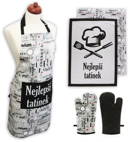 HOME ELEMENTS Set Nejlepší tatínek, zástěra, chňapka s magnetem, dvě utěrky