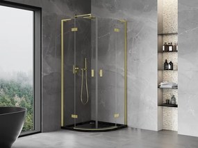 Mexen Mist L, čtvrtkruhový sprchový kout s 2-křídlými dveřmi, 100 x 100 cm, čiré sklo, zlatý matný profil, 8A33L-100-100-55-00