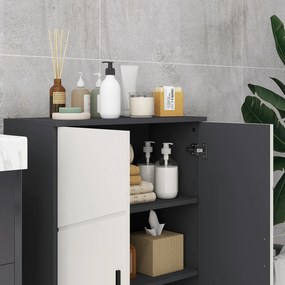 Kleankin Úsporný koupelnový cabinet se 2 dveřmi z dřeva, koupelnový cabinet se 3 policemi a tichým zavíráním, 60x30x82cm, Šedý