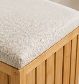 koš na prádlo, objem 52 l, s polstrovaným víkem, bambus/látka, 52x39x39 cm, přírodní/krémová, Dekorino KP20260026