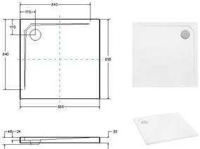 Besco Acro Ultraslim čtvercová sprchová vanička Rozměr vaničky: 90x90cm