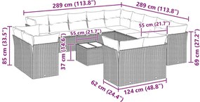 14dílná zahradní sedací souprava podušky světle šedá polyratan 3250401