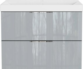 Šedá lesklá závěsná skříňka s umyvadlem 81x65 cm Vasio – Germania