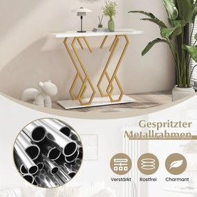 Costway Konzolový stolek v mramorovém vzhledu, bílý a zlatý