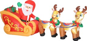 Outsunny Nafukovací vánoční dekorace, Santa Claus v saních tažených soby, polyester