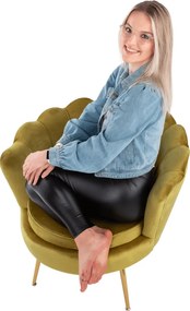 Křeslo ve stylu Art-deco, hořčicová Velvet látka/gold chrom-zlatý, NOBLIN