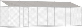 Psí klec s střechou Stříbrná 800 x 200 x 256 cm Ocel a PE 3368303