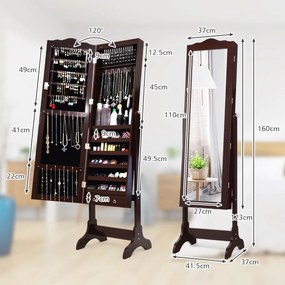 Costway Jewelry Cabinet Organizer na šperky se zrcadlovými dvířky po celé délce