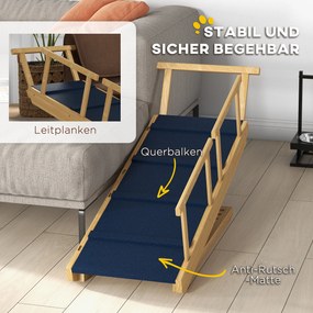 PawHut rampa pro psy Skládací rampa pro psy s odnímatelným zábradlím, protiskluzová, pomůcka pro psy do 40 kg, 85 x 40 x 78,5 cm, přírodní dřevo | Ao…