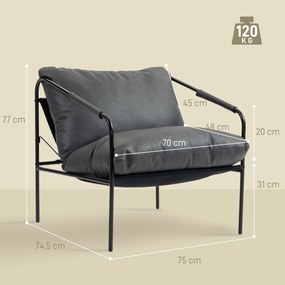 HOMCOM obývací křeslo z PU kůže s kovovým rámem a tlustými polštáři, 74,5 x 75 x 77 cm, antracitově šedé