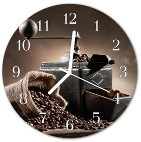 Nástenné skleněné hodiny Kávový šálek fi 30 cm