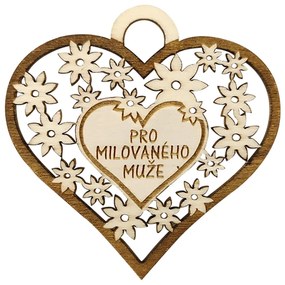 AMADEA Dřevěné srdce s textem "pro milovaného muže", 7 cm, český výrobek