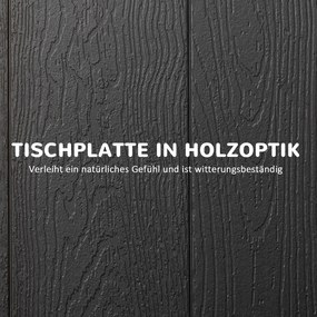 Outsunny skládací zahradní stůl pro 6 osob, bufetový stůl s ocelovým rámem, terasový stůl vzhled dřeva 180 x 75,5 x 73 cm, tmavě šedý | Aosom.de