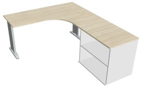 Sestava stolu a skříně levá 160 cm - Hobis Flex FE 60 H L Dekor stolové desky: akát, Barva nohou: Stříbrná
