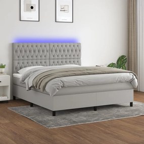 Box spring postel s matrací a LED světle šedá 180x200 cm textil