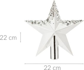 Hvězda na vrchol stromečku s korálky, stříbrná, 22 cm, stříbrná