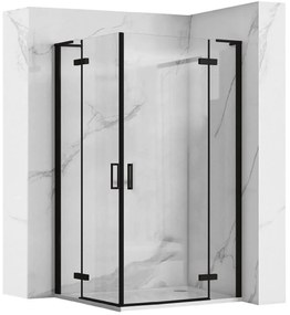 Rea Hugo Double, 2-křídlý sprchový kout 100 (dveře) x 100 (dveře) x 205 cm, 6mm čiré sklo, černý profil, REA-K6602