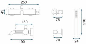 Nástěnná vanová baterie REA LUNGO, kartáčovaná měď