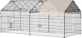 Venkovní výběh PawHut s ochranou proti slunci pro malá zvířata 220 x 103 cm, kovová králíkárna v béžové a černé barvě