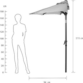 Butlers SIESTA Slunečník půlkruh s naklápěcím kloubem a klikou - sv. šedá