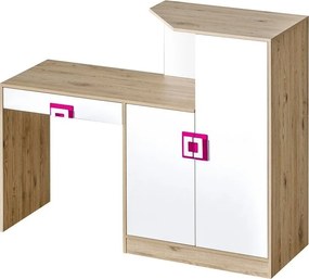Casarredo - Komfort nábytek Dětský psací stůl NIKO 11 s komodou, dub jasný/bílá/růžová