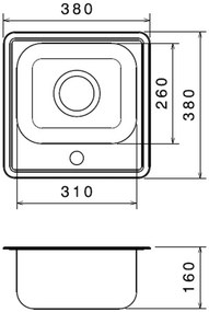 Nerezový dřez Sinks BAR 380 M 0,6mm matný (bez přepadu)