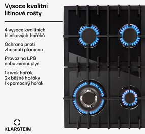 Klarstein Ignito 4, plynová varná deska, 4 hořáky Sabaf, sklokeramika, černá