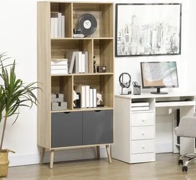 HOMCOM knihovní regál úložný regál skříň 6 polic rozměry 80D x 35Š x 180V cm přírodní a tmavě šedá