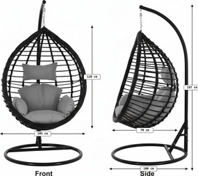 Závěsné křeslo TARINO se stojanem, černé/šedý polštář