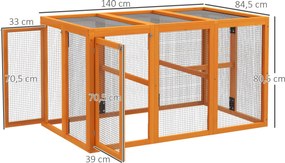 PawHut Kurník pro 1-3 slepice, dřevěný rám, ocelové dráty, rozšiřitelný design, dřevěné bidla, oranžová