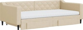 Válenda s přistýlkou a zásuvkami krémová 100 x 200 cm textil 3197489