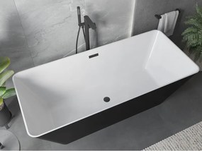 Mexen Velo Slim, volně stojící vana 170 × 75 cm, bílá lesklá, černý přepad, 52811707500-70