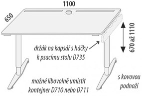 Domestav Domino psací stůl s kovovou podnoží 110 cm smrk