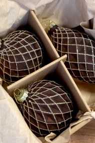 Sada 3ks vánočních skleněných ozdob Chic Antique Mocca – Ø 6*13/ Ø8 / Ø7 cm