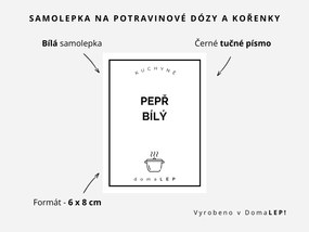 PEPŘ BÍLÝ - omyvatelná samolepka na kořenky, výběr rozměrů Ø 5 cm / 5 x 5 cm / 6 x 8 cm | DomaLEP tvar: KOLEČKO, barva: BÍLÁ - ČERNÉ písmo, velikost: Ø 5 cm - tučné písmo