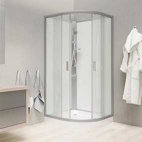 MEREO sprchový box, čtvrtkruh, satin ALU, sklo Point, zadní stěny bílé, SMC vanička, bez stříšky Rozměr: 900x900