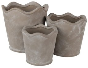 Hnědošedý keramický obal na květináč s vlnitým okrajem Ward – 19x18 cm