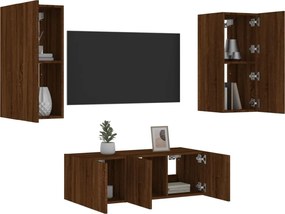 vidaXL 4dílná obývací stěna s LED osvětlením kompozitní dřevo [3216808] Barva: hnědý dub