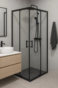 Erga Tucson, sprchový kout s posuvnými dveřmi 70(dveře) x 70(stěna) x 190 cm, 6mm čiré sklo, černý profil, ERG-S02-TUCSON-D070D070-CL-BK