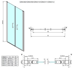 Gelco Gelco, LORO sprchové dveře dvoukřídlé 800mm, čiré sklo, GN4380