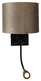 Nástěnná lampa černá s taupe sametovým stínítkem 18 cm - Brescia Combi